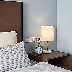 HAITRAL Bedside Table Lamp - Small Nightstand Lamp with Marble Base, Lamp for Bedroom, Office, Girls Room - Gold