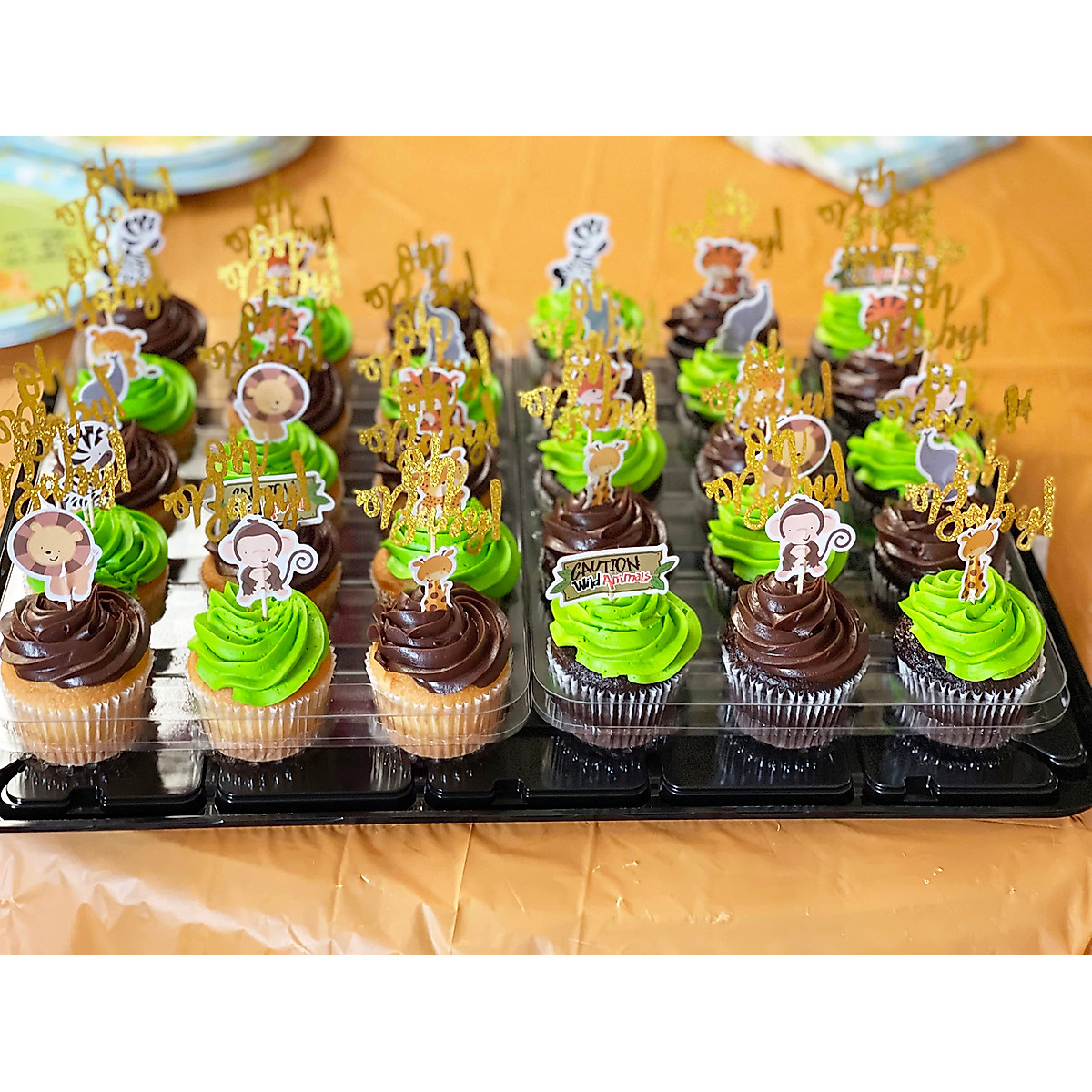 Honbay 48PCS Double Sided Zoo Animal Theme Dessert Muffin Cake Cupcake Toppers Picks Cake Decoration for Jungle Safari Themed Party, Baby Shower or Birthday Party Decoration,etc