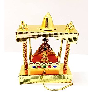 Balgopal / Laddu gopal in swing jhula/Krishna Jhula palna for Temple,Pooja Room, Decor Your Home,Office 10 cm (Cast Ironn, Gold)
