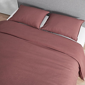DAPU Linen Duvet Cover King, Washed Lightweight Bedding Set with Buttons Closures, 3 PCs Hypoallergenic Soft Linen Cotton Blend Duvet Cover Set with 8 Corner Ties (Cocoa, King)