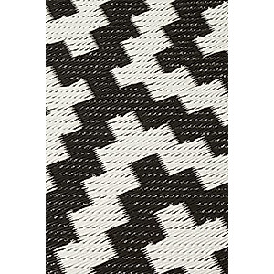 FH Home Outdoor Rug - Waterproof, Fade Resistant, Reversible - Premium Recycled Plastic - Geometric - Porch, Deck, Balcony, Mudroom, Laundry Room, Patio - Aztec - Black & White - 3 x 5 ft