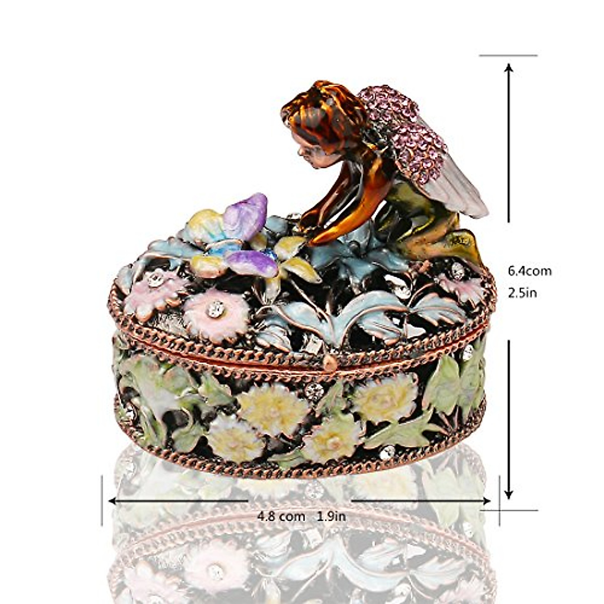 YU FENG Vintage Angel Flower Trinket Boxes Hinged Crystal Jeweled Collectible Jewerly Display Ring Holder Box