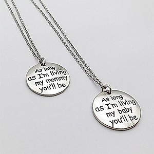 Mother Daughter Gift Key chain Set Mother Daughter Love Circular Tag Necklace Key Chain as long as I'm living Jewlery (Necklace Set(2pcs))