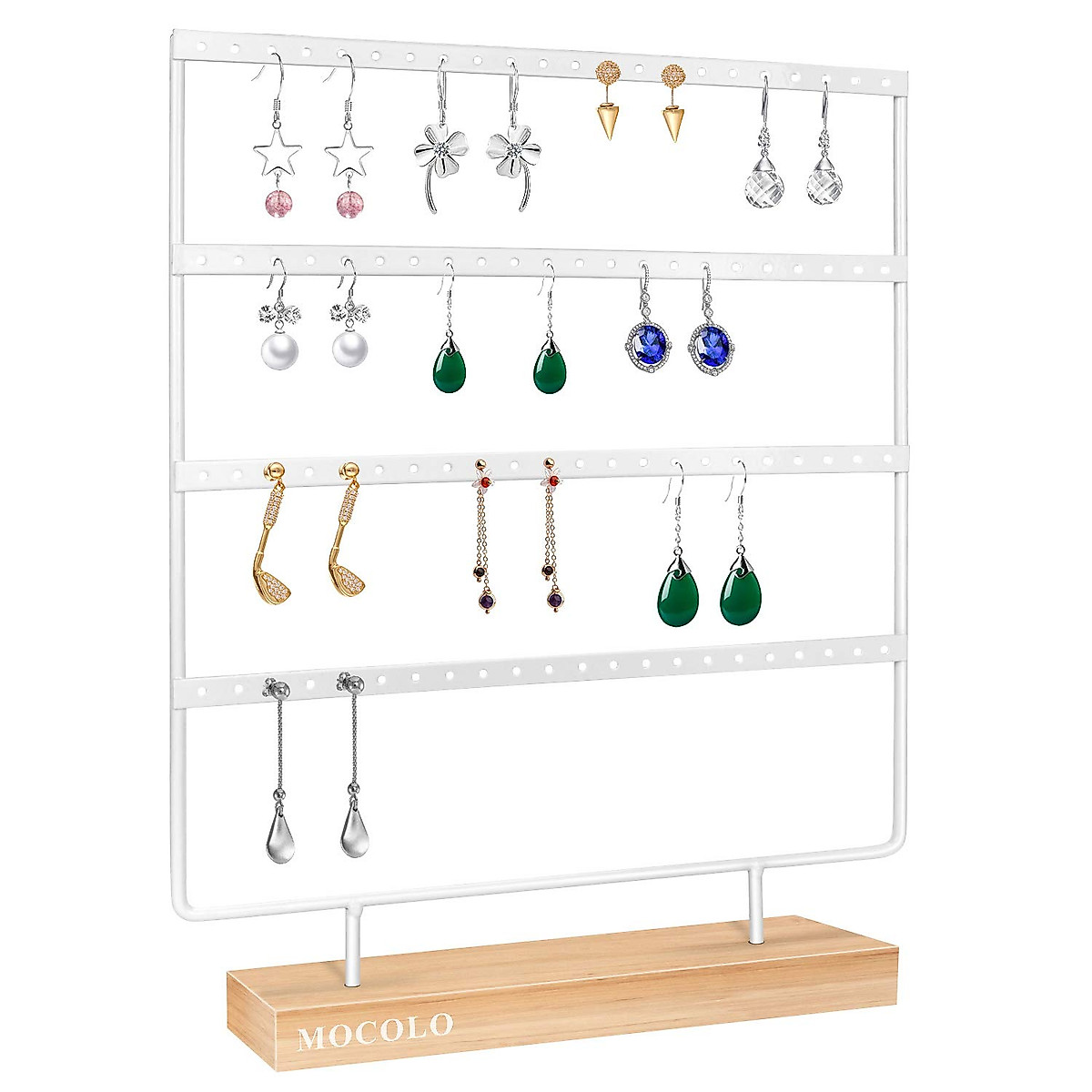 Mocolo Earring Holder Stand, Earring Organizer Display Holder Stand for Hanging Earrings(88 Holes & 4 Layers) (White)