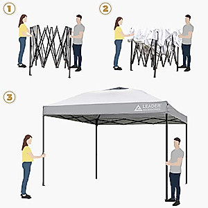 Leader Accessories Silver Pop-Up Canopy Tent 10'x10' Canopy Instant Canopy Straight Leg Shelter with Wheeled Carry Bag, with 4pcs Sandbags