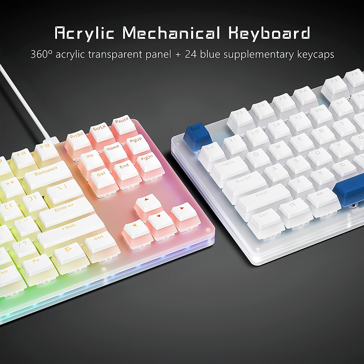 75% Keyboard - Creamy Keyboard, TKL Mechanical Gaming Keyboard, Hot Swappable Keyboard, K87 PRO with Pudding Keycaps Wired RGB Keyboard for PC PS4 Xbox - Red Switch