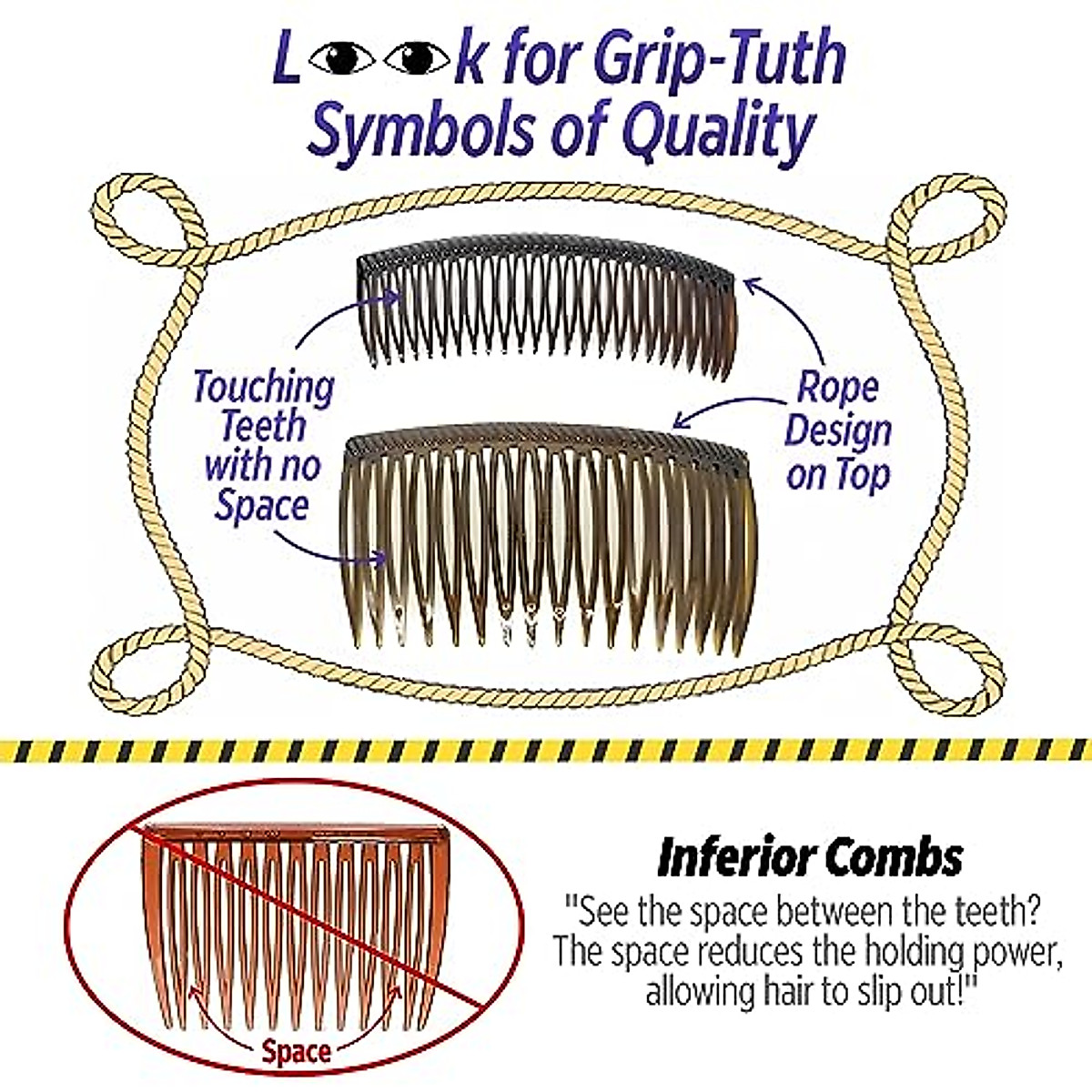 Good Hair Days Grip-Tuth Shorty Combs - Decorative & Styling Combs for Fine and Thin Hair (Crystal, 2 Count - 1 3/4 inch)