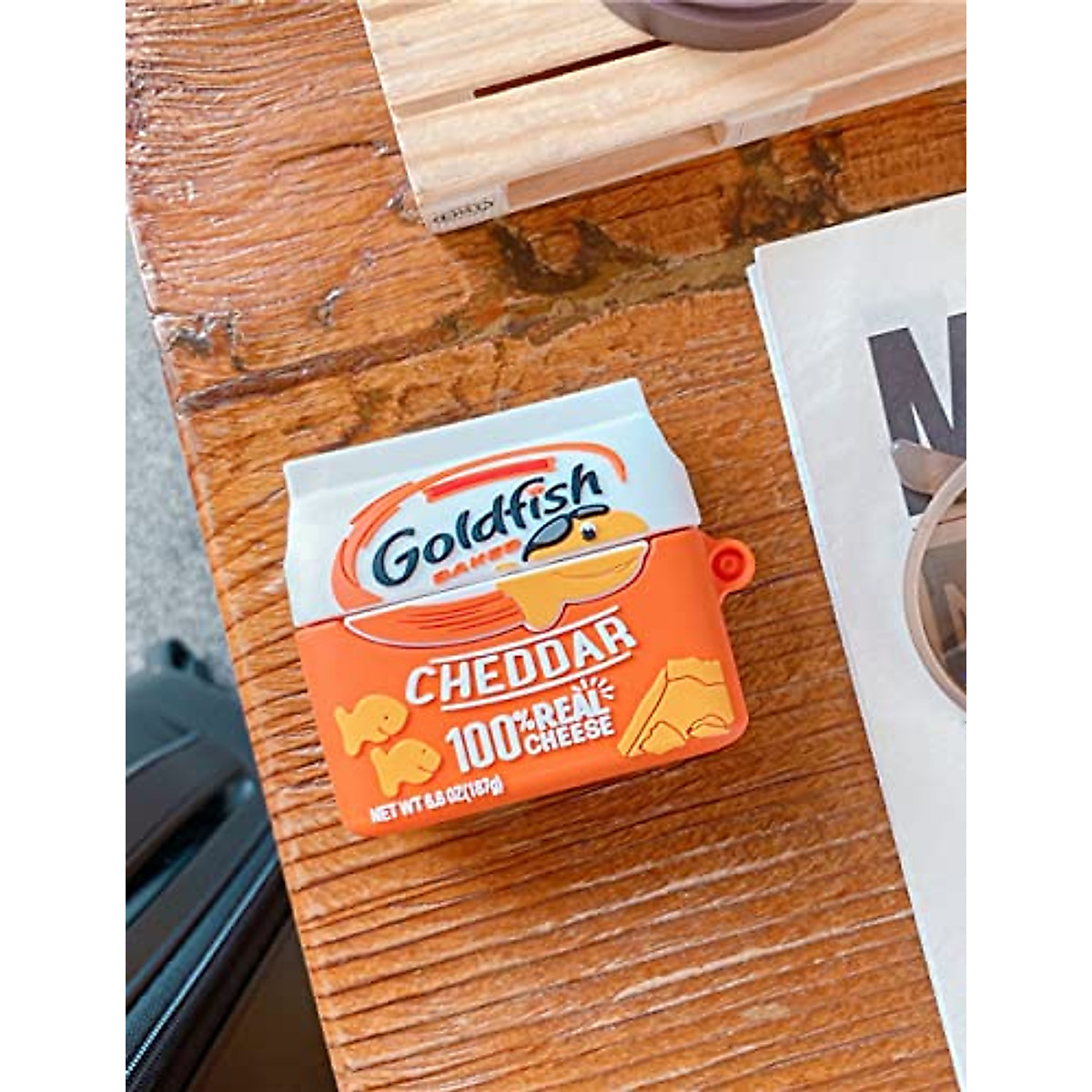 Funny Case Compatible with Apple AirPods Pro Anime Cool Kawaii Food Cover Silicone Shell Anti-Fall Cases for AirPods Pro 2019 with The Carabiner for Men Women (AirPods Pro, Goldfish Snacks)