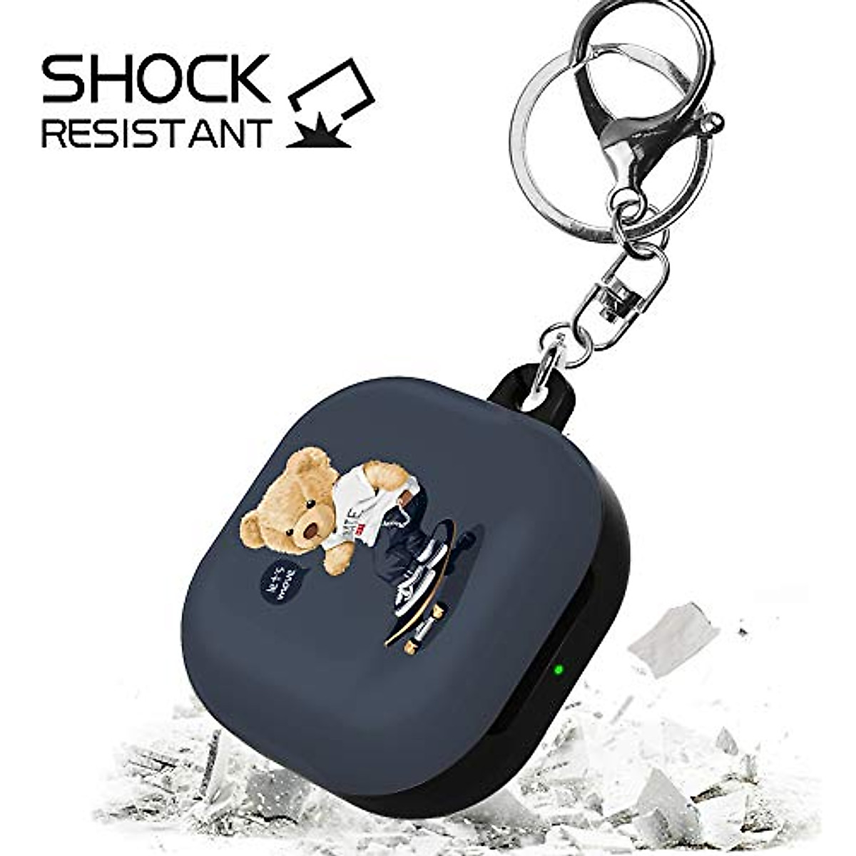 Compatible with Galaxy Buds Live Case, Teddy Bear Friends Cute Hard Protective Shockproof Accessories with Key Chain Anti-Break Anti-Lost Cover