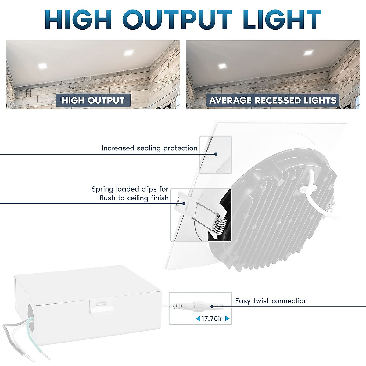 LUXRITE 6 Inch Square LED Recessed Ceiling Light with Junction Box, 18W, 5CCT Selectable 2700K/3000K/3500K/4000K/5000K, 1800LM High Brightness, Dimmable Canless Downlight, Wet Rated, ETL (6 Pack)