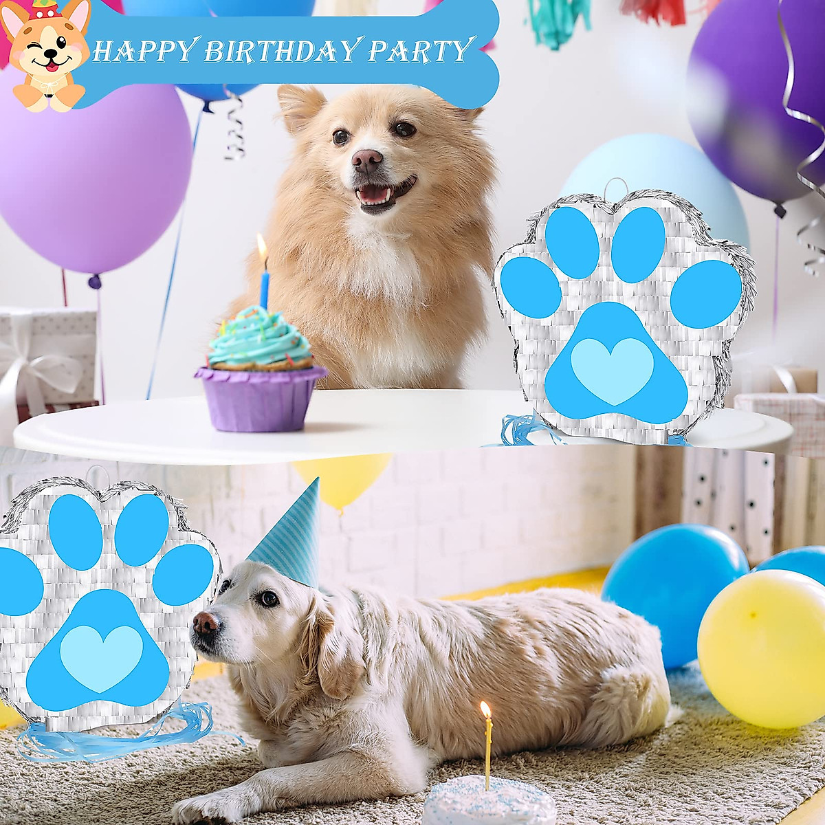 Dog Paw Piñata Small Dog Paw Piñata Themed Birthday Party Supplies Piñata Blue Puppy Paw Piñata It's Party Woof Dog Themed for Girls Boy Baby Shower