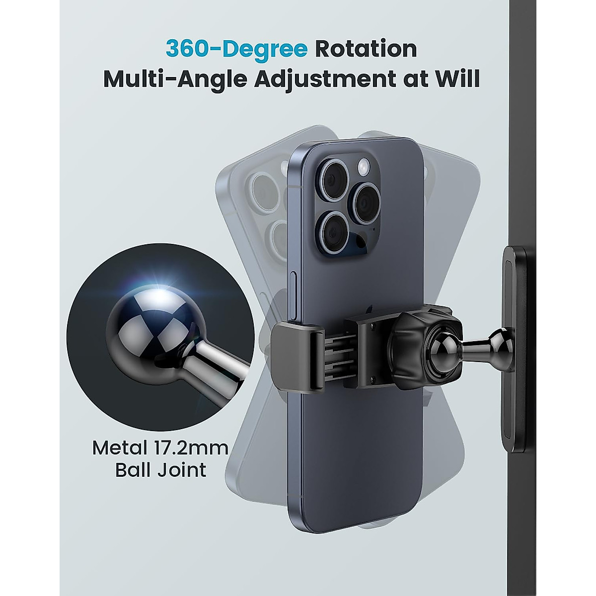 APPS2Car Gym Magnetic Phone Holder, 360 Adjustable, Compatible with 4.7-6.5" Smartphones, Alloy Base and Joint, Black