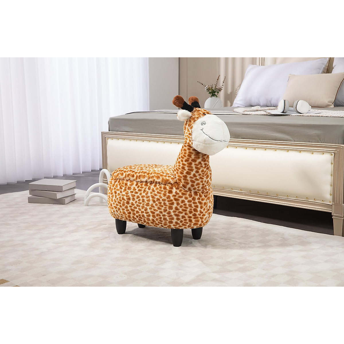 Home 2 Office Geno The Giraffe Ottoman with Storage for Kids' Bedroom, Playroom, Nursery or Recreation Room Decor, Soft Animal-Shaped Toddler Furniture with Wooden Legs