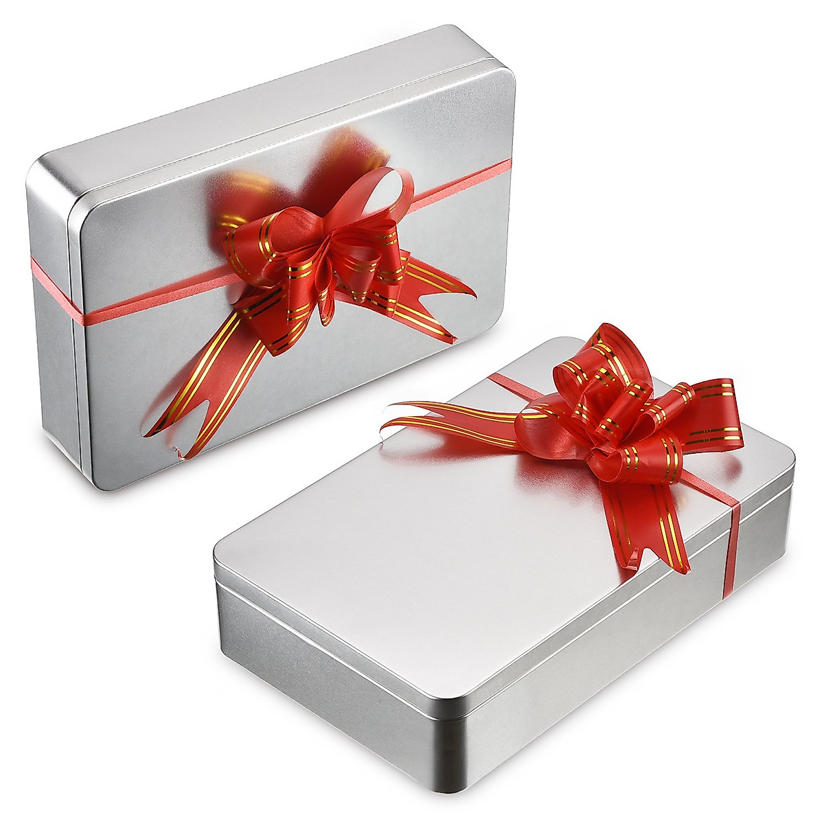 Hotop 1 Pack 8.5 by 5.3 by 1.9 Inch Silver Rectangular Empty Tin Box Containers, Gift, Jewelery and Storage Tin Kit, Home Organizer