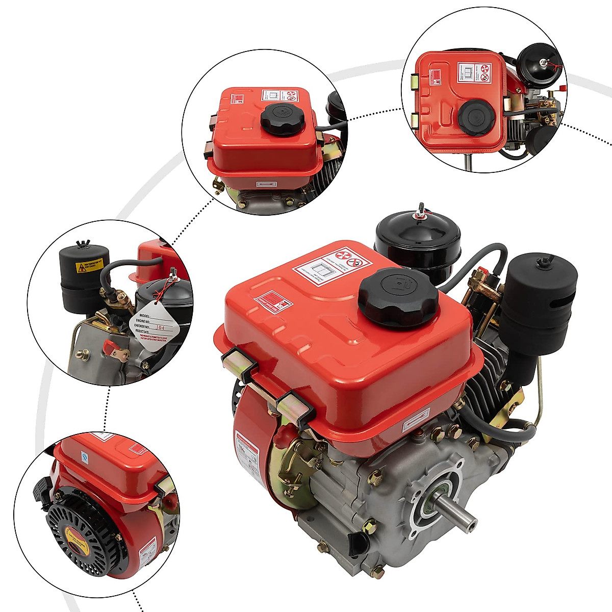 4-Stroke Diesel Engine 196CC Single Cylinder Forced Air Cooling Multi-Purpose Engine, Manual Recoil Start Horizontal Shaft Engine for Pasture Management Machines Small Agricultural Machinery Fields