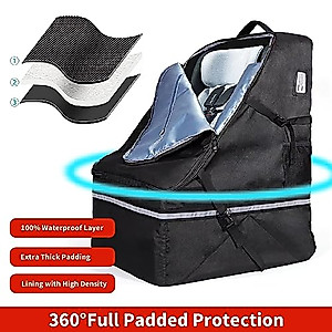 WEXIO Padded Car Seat Bags for Air Travel，Waterproof Infant Carseat Bag for Airport， fit for Evenflo Maxi Cosi Britax Graco Chicco Cybex Diono Nuna Peg Doona (Black and Gray)