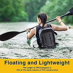 KINGS TREK Dry Bag, TPU Waterproof Backpack with Airtight Zipper, 20L Floating Waterproof Pack with Phone Case (Black, 20L)