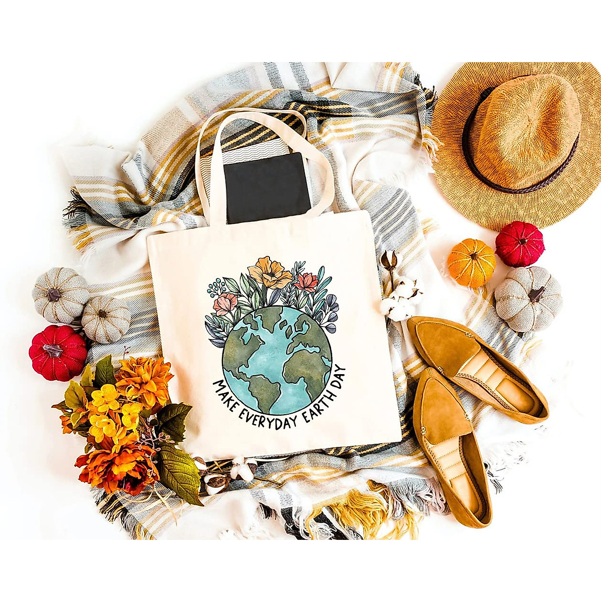 GXVUIS Make Everyday Earth Day Canvas Tote Bag for Women Aesthetic Eco-Friendly Reusable Grocery Shopping Bags Funny Gift White