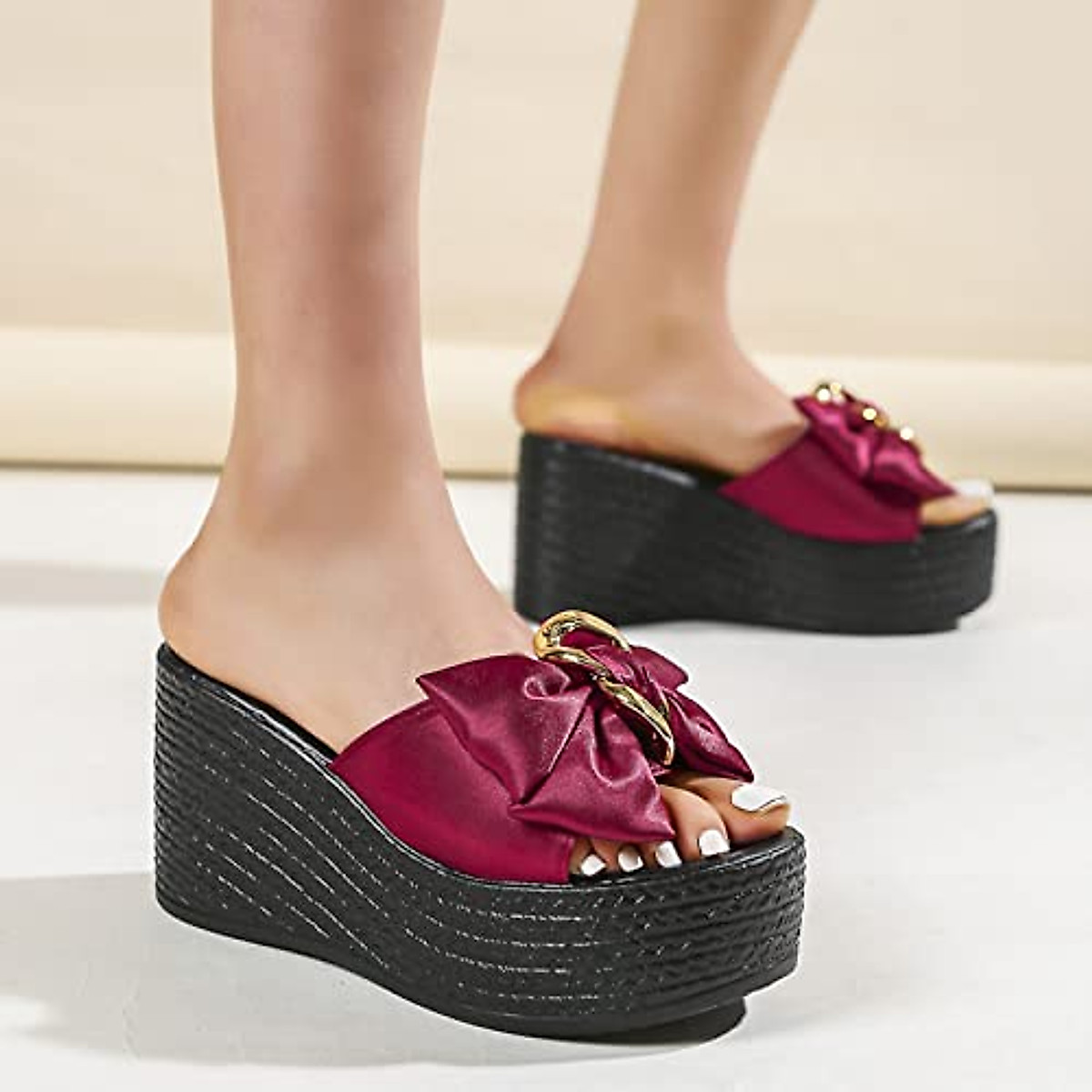 Summer Sandals for Women Girls,Orthopedic Sandals Open Toe Flip Flops Casual Boho Beach Sandals Slippers Shoes (Wine, 9)