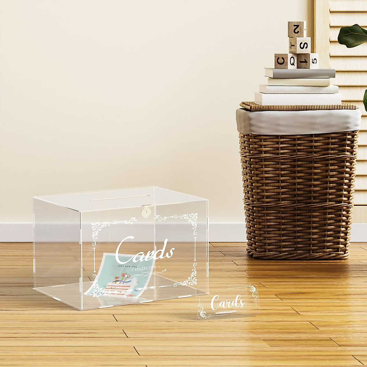 Bemodst Acrylic Wedding Card Box Gift Box Holder, Clear Large Letter Envelope Boxes with Lock and Slot for Reception Decoration Fundraiser Money Box Election Ballot Graduation Keepsake Party Favor