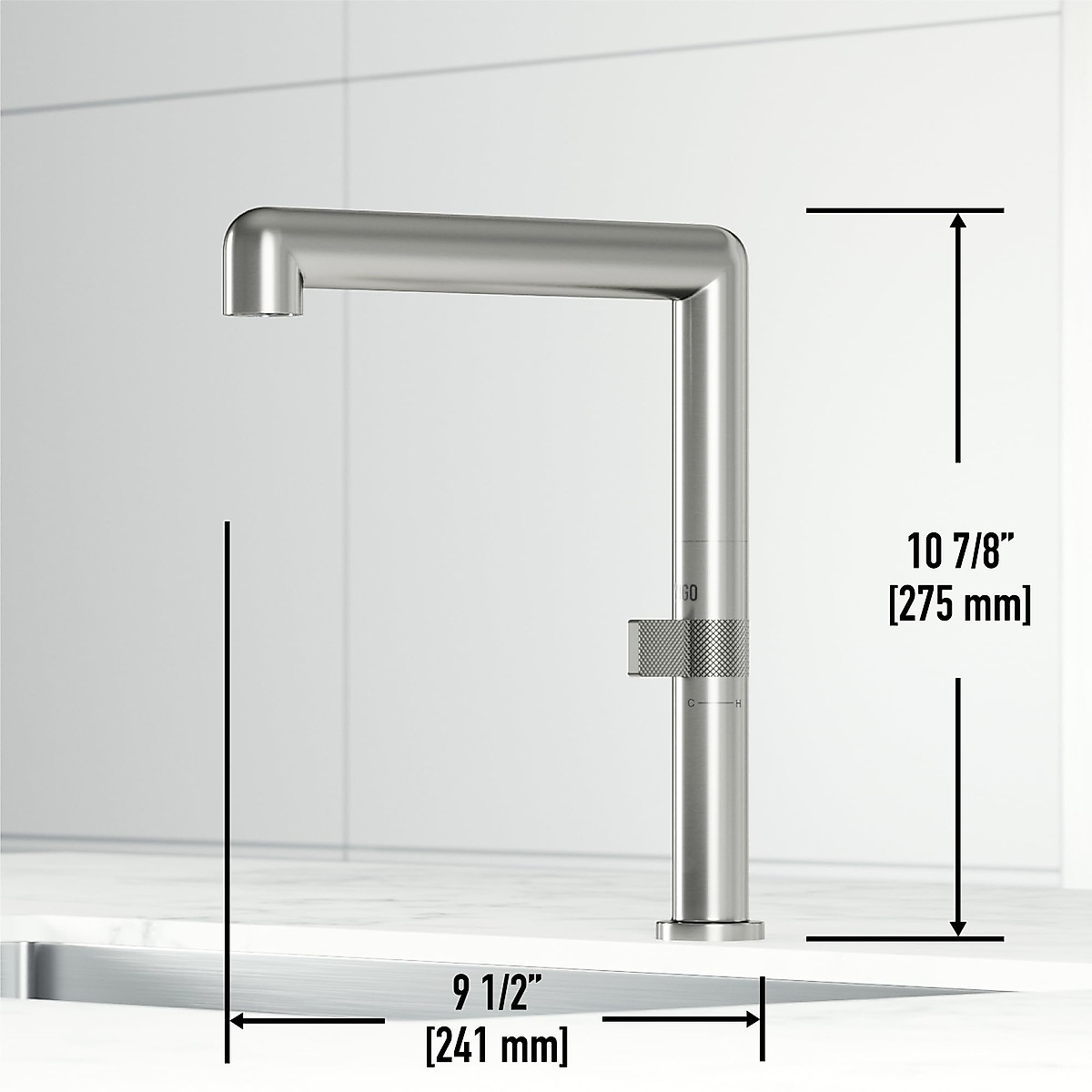 VIGO 1.75" W x 11.0" H x 9.5" D Jewel One-Handle Kitchen Faucet in Stainless Steel - VG02053ST