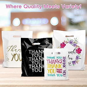 POPGIFTU Floral Thank You Plastic Bags 50 Pack 12" x 15" Thank You Bags for Small Business, Thank You Shopping Bags with Handles, for Boutique, Retail, Gift Bags, Clothes, Party Favors