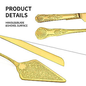 GURUDAR Vintage Wedding Cake Knife and Server Set, Stainless Steel Cake Pie Pastry Cutting Knife & Serving Spatula Set, Premium Party Supplies for Wedding, Birthday, Anniversary & Events, Gold