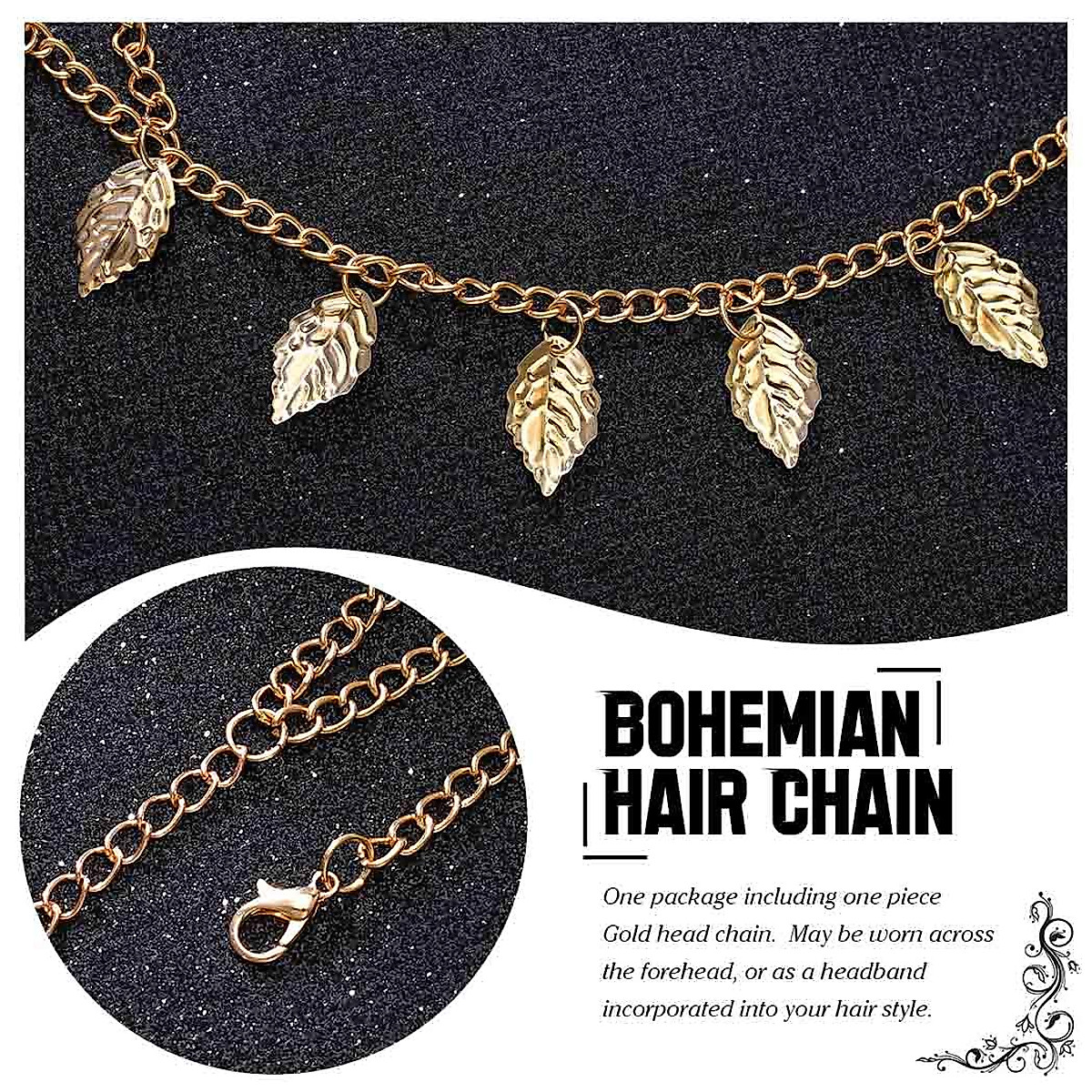 Jovono Boho Hair Chain Gold Leaf Head Chain Headpiece Tassel Greek Costume Hair Accessories for Women and Girls