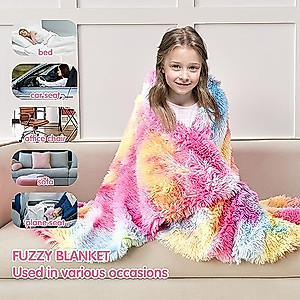UOMNY Faux Fur Throw Blanket with Throw Pillow Cover Tie Dye Fluffy Blanket Set for Girls 50 x 60 Rainbow Plush Blankets for Couch Sofa Bed Teen Girl Gifts for Birthday Christmas Pink