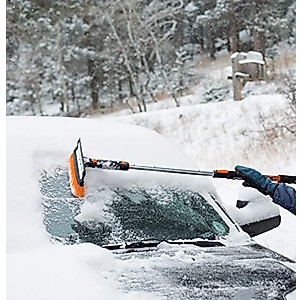 Snow MOOver 58" Extendable Snow Brush with Detachable Ice Scraper for Car | 11" Wide Squeegee & Bristle Head | Size: Truck, Car, SUV, & RV | Lightweight Aluminum Body with Ergonomic Grip