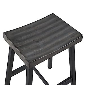 OUllUO Black Gray Bar Stools Set of 2, Backless Saddle Barstools, 25" Counter Height Bar Stools, Gray Solid Wood Counter Stools with Metal Frame for Kitchen Island, 521P-BGWD