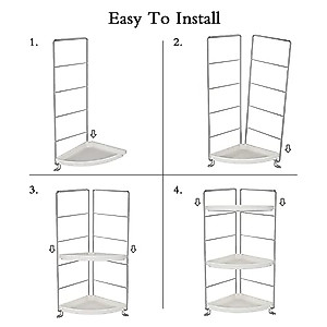 3-Tier Corner Makeup Shelf Organizer, Bathroom Countertop Storage Shelf Cosmetic Organizer Holder Standing Vanity Tray Kitchen Spice Rack, White and Silver