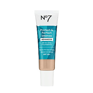 No7 Protect & Perfect Advanced All in One Foundation - Calico - Age Defying Foundation Makeup with SPF 50 for Women - Makeup Base Cream Helps to Reduces Redness & Blurs Visible Pores (30ml)