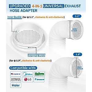 Angooni Upgraded 4-in-1 Universal Portable Air Conditioner Window Kit, Sliding Window Vent Kit for 5.9”/5.1” Hoses, Adjustable Portable AC Vent Kit from 17” to 59”, Indoor AC Window Kit, White
