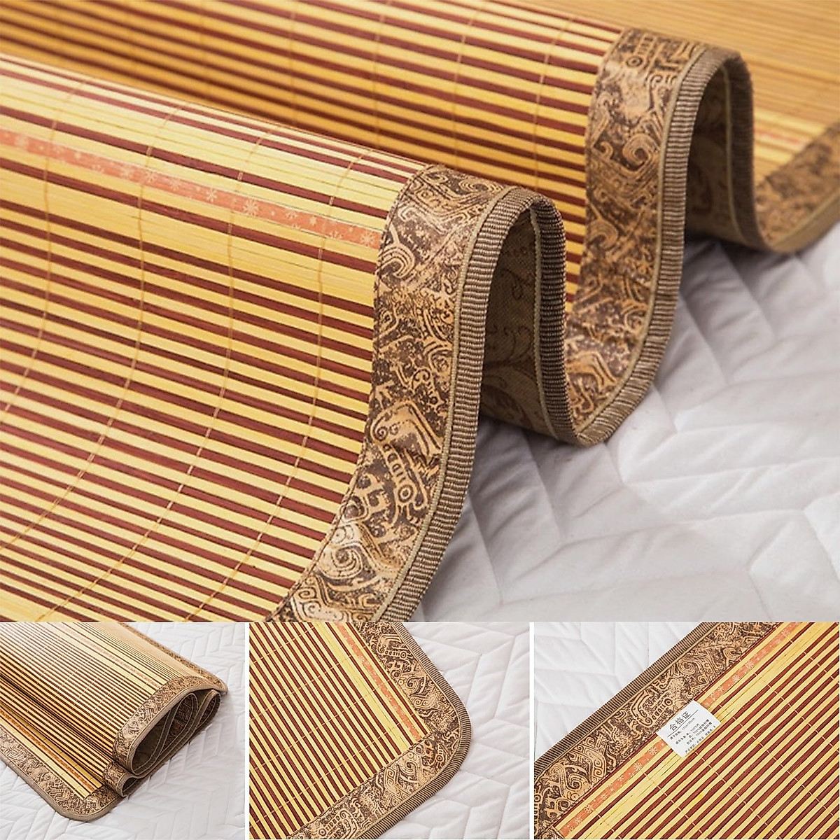 RILOOP Summer Bamboo Sleeping Mat, Bamboo Summer Sleeping Mat, Bamboo Rugs for Living Room, Rattan Mat, Double-Sided Use,Student Single Double Bed Foldable Refreshing Breathable Sweat Bedding/195*150C