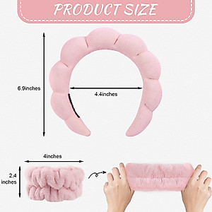 YJTIMEGS Sponge Spa Headband for Washing Face, Spa Terry Towel Cloth Fabric Head Band with 2PCS Wrist Washband, Bubble Headband Makeup Headband for Face Washing Shower Skincare Makeup Removal(Pink)