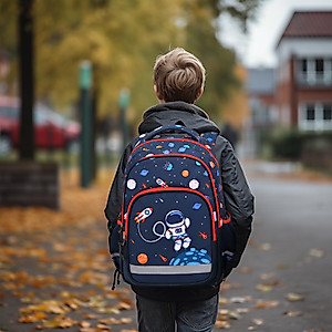 School Backpack Kids Bookbag Set-with Lunch Bag & Pencil Case Elementary Preschool Kindergarten Supplies for Boys Girls (Blue Space set)