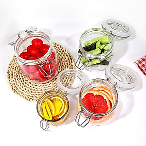 25 oz 6 Pack Clear Glass Jars With Airtight Lids and Leak Proof Rubber Gasket, 750ml Wide Mouth Storage Containers Preserving Jars, Mason Jars With Hinged Lids For Kitchen Storage Canisters