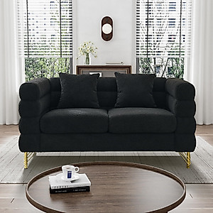 OUYESSIR 60 Inches Teddy Sofa, Mid Century Loveseat Sofa with Metal Legs, 2 Seater Couch with 2 Pillows for Bedroom, Living Room, Lounges, Office, Apartment,Small Space