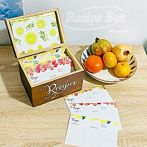 Lumicook Cursive Wood Recipe Box with 120 Double Sided Cards and 7 Dividers | Bamboo Recipe Card Box with Phone and Card Holder | Dark Brown Bamboo Wood Recipe Organizer