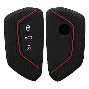 kwmobile Car Key Cover Compatible with VW Golf 8 3 Button Car Key Key Cover - Silicone Protective Car Key Fob Case - Black/Red
