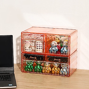 Cq acrylic Stackable Bathroom Storage with Pull Out Bin Organizer Drawer for Cabinet,Vanity,Shelf,Cupboard,Cabinet or Closet Organization Pink 3 Drawers