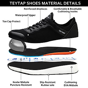 TEYTAP Steel Toe Shoes for Men Women Work Shoes Waterproof Comfortable Cushion Lightweight Safety toe Shoes Construction Puncture Proof Sneakers