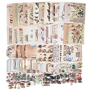 200PCS Vintage Scrapbooking Supplies Kit for Journaling, Scrapbook Sticker Paper Pack for for Bullet Journals Junk Journal Planners Aesthetic Cottagecore Room Decor Wall Art Collage Album (Nature)