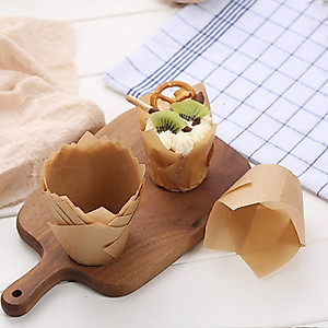 Tulip Cupcake Liners,200Pcs Parchment Paper Muffin Liners for Baking, Non Stick Cupcake Wrappers for Cup Cake, Weddings, Birthdays and Party, Christmas (Brown-Natural-Yellow-Green Mixed)