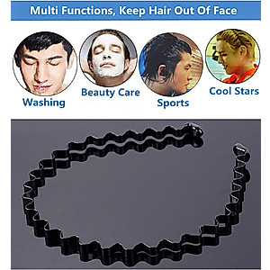 bodbop XINGZHE Metal Hair Band for Men Headband Women Hair Bands for Guys Fashion Headbands for Washing Face Makeup Sports Head Hair Hoop Black Elastic Non Slip Wavy Men’s Hairband (Black)