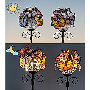 Solar Garden Decorative Light Outdoor - [2 Pack] Butterfly Decor Waterproof LED Stake Light for Garden, Lawn, Patio or Courtyard Decorations (Warm White)