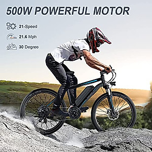 Wooken Electric Bike, Bike for Adults 27.5'' E-Bikes with 500W Motor, 21.6MPH Mountain Lockable Suspension Fork, Removable Battery, Professional 21 Speed Gears Bicycle