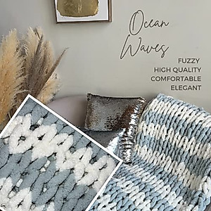 Kaffrey 50 x 60 Inches, 4.2 lb, Chunky Knit Blanket, Luxury Hand-Knitted Chenille Throw Blanket, Soft and Cozy Giant Knitted Blanket, Machine-Washable and Non-Shedding, Ocean Waves