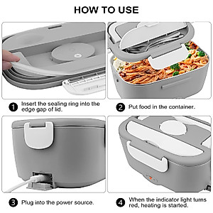 ErayLife Electric Lunch Box Food Heater 75W, Heated Lunch Box for Adults 12V/24V/110V for Car Truck Work, Upgraded Leak Proof Portable Food Warmer Heating Lunch Box 1.5L Stainless Steel Container